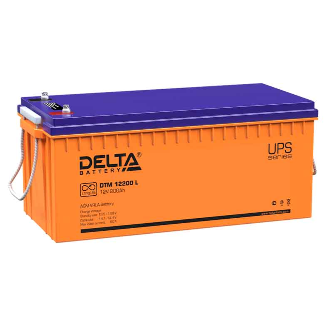 Аккумуляторная батарея Delta DTM 12200L, 12V/200Ач, 3.5 мОм, свинцово-кислотный, оранжевый/синий