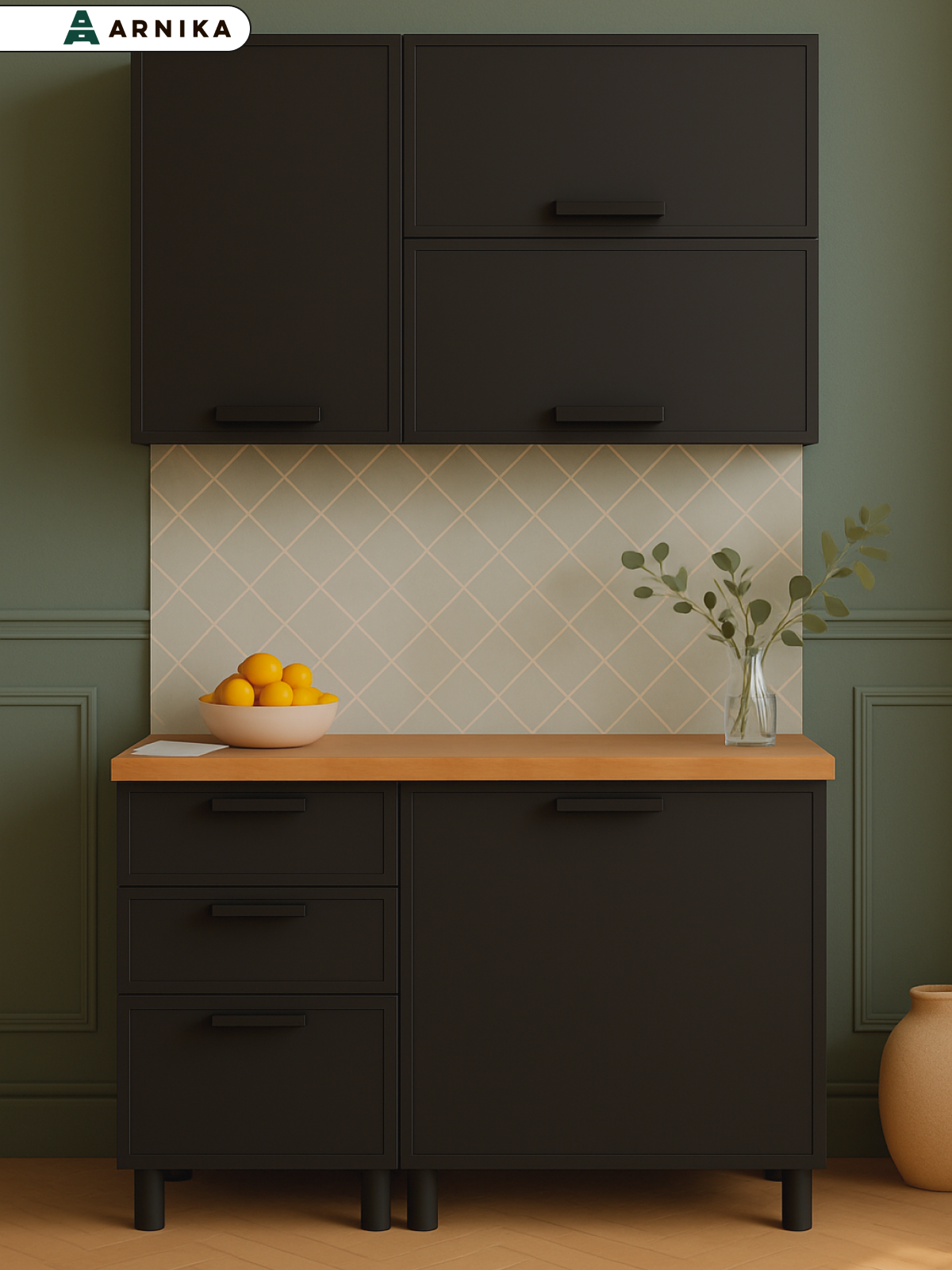 Кухонный гарнитур ARNIKA Магнолия, сталь, МДФ, ЛДСП, 2 ящика, 100 см