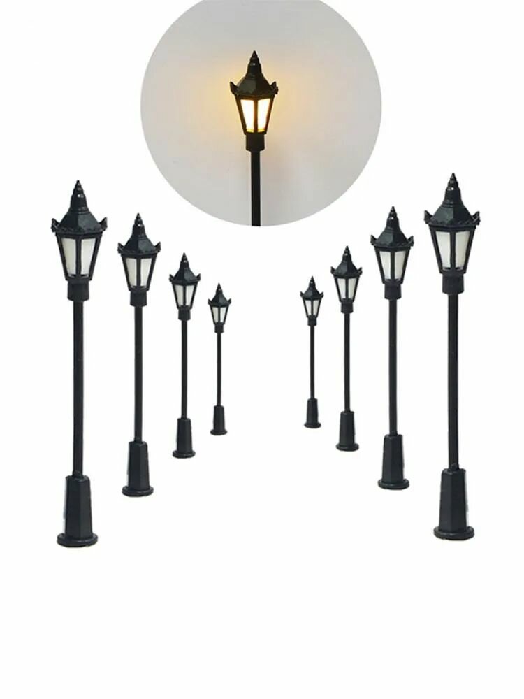 10шт Миниатюрный световой уличный фонарь Пластиковый модельный комплект, мини-ландшафтный светильник, для изготовления модели архитектурной сцены железной дороги-диорамы