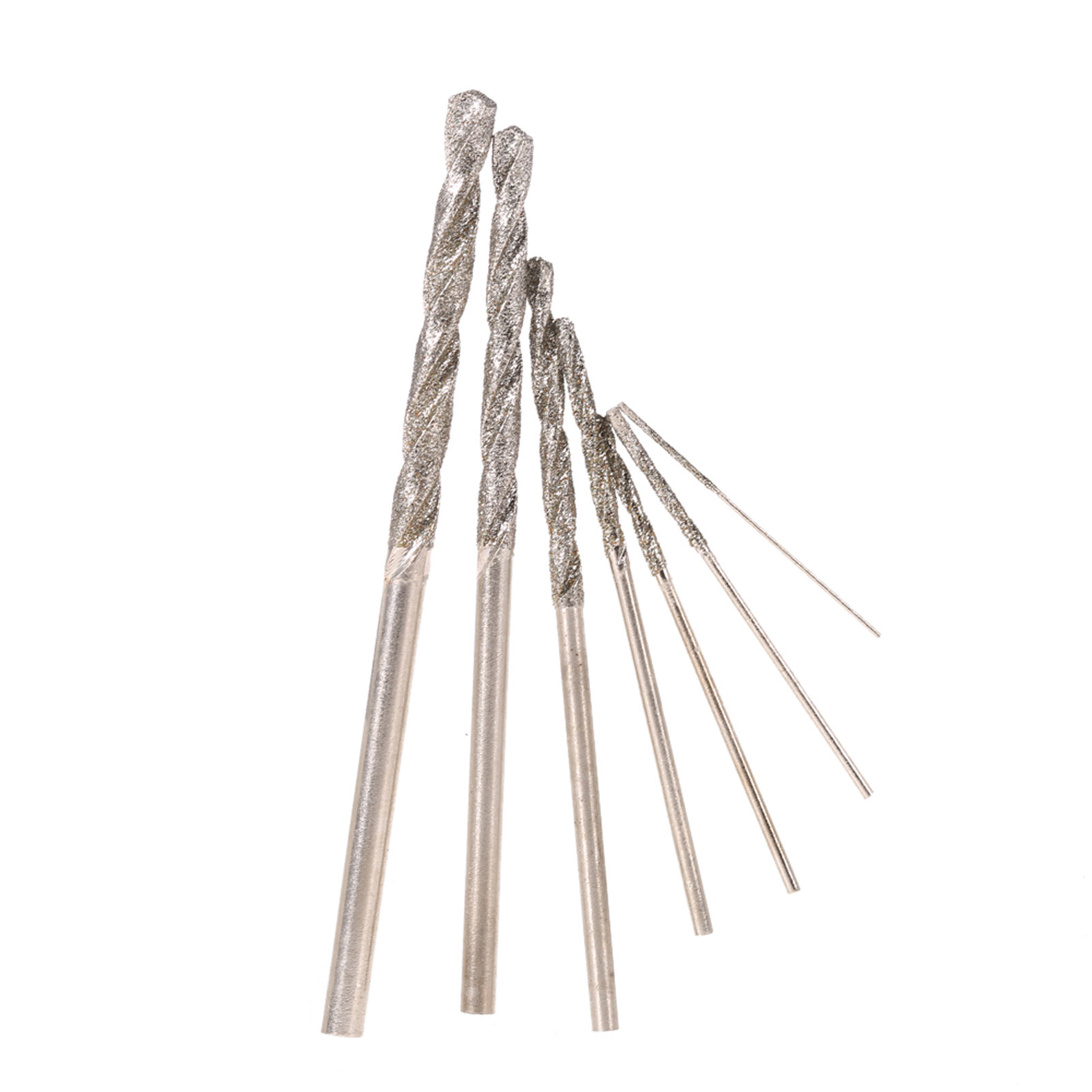 Набор сверл со сверлением 7 шт, покрытых алмазом, высокой твердостью, для деликатных сверлений в ювелирных изделиях, агате, из высокоскоростной стали, диаметры 0.8мм, 1.0мм, 1.2мм, 1.5мм, 2.0мм, 2.5мм, 3мм, длины 21мм, 26мм, 29мм, 36мм, 44мм, 51мм, 54мм