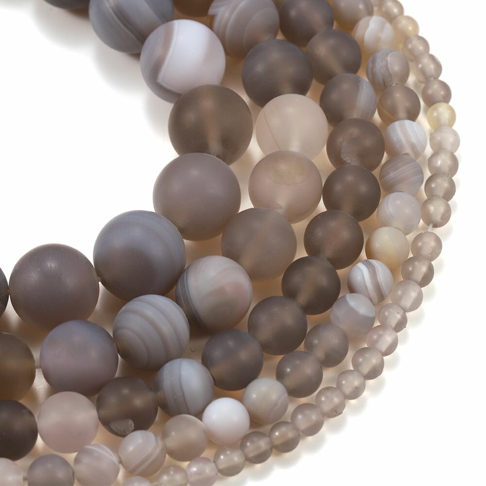 Агат серый полосатый моховой 12 мм, бусины на нитке (около 32 шт), для создания украшений