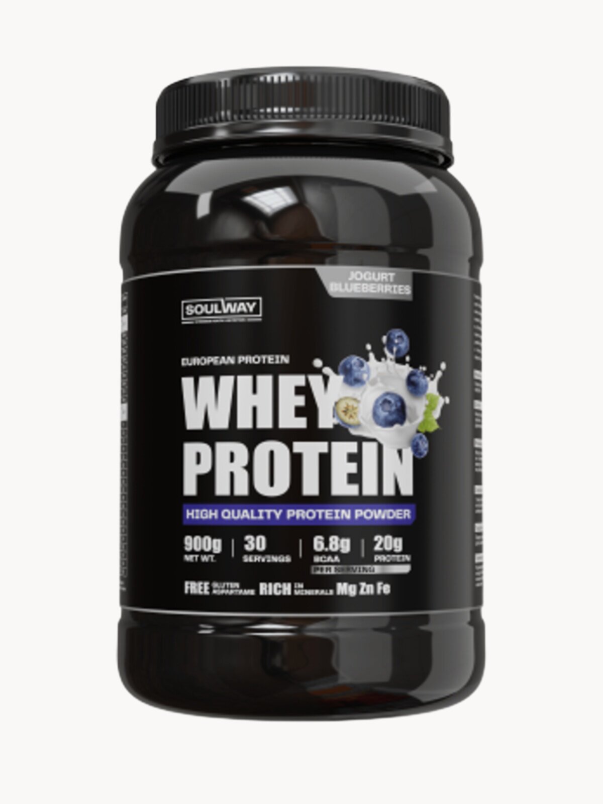 Протеин сывороточный Soul Way / Whey Protein / со вкусом черничный йогурт / 900 гр 30 порций