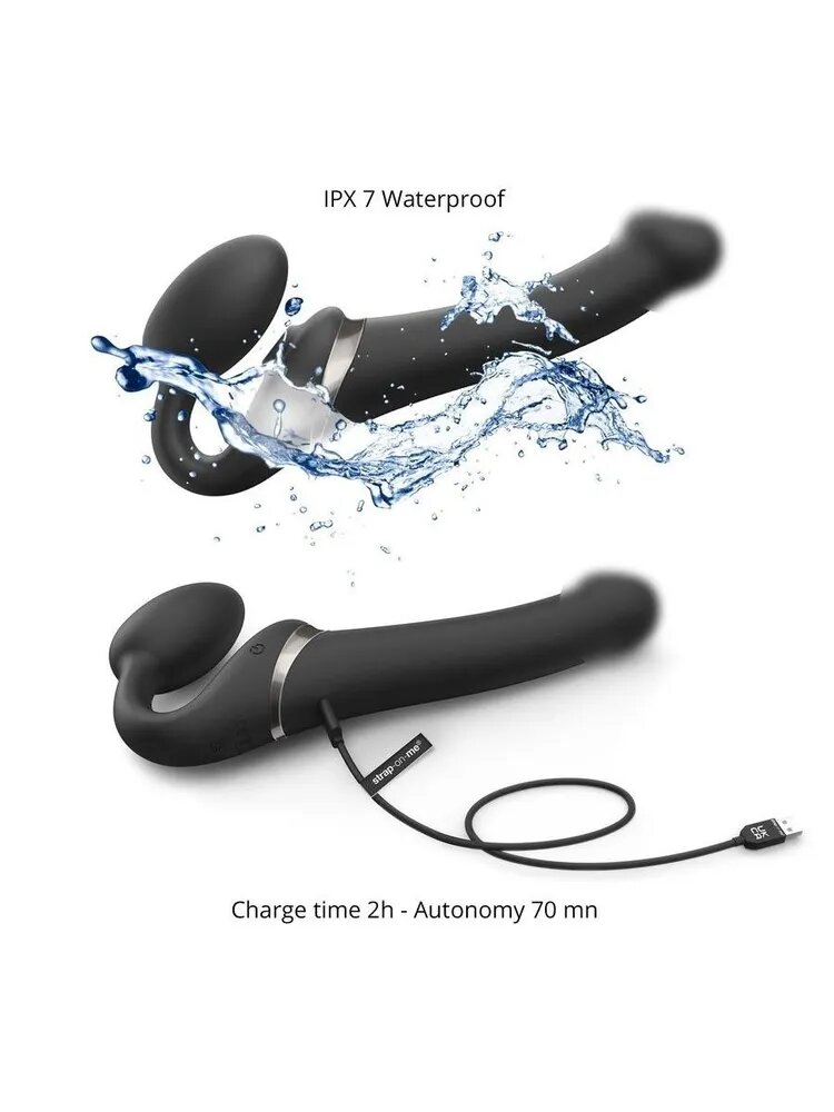 Страпон безремневой с вибрацией Strap-On-Me Multi Orgasm с 3 моторами и клиторальным стимулятором, XL, 16,2 см, черный