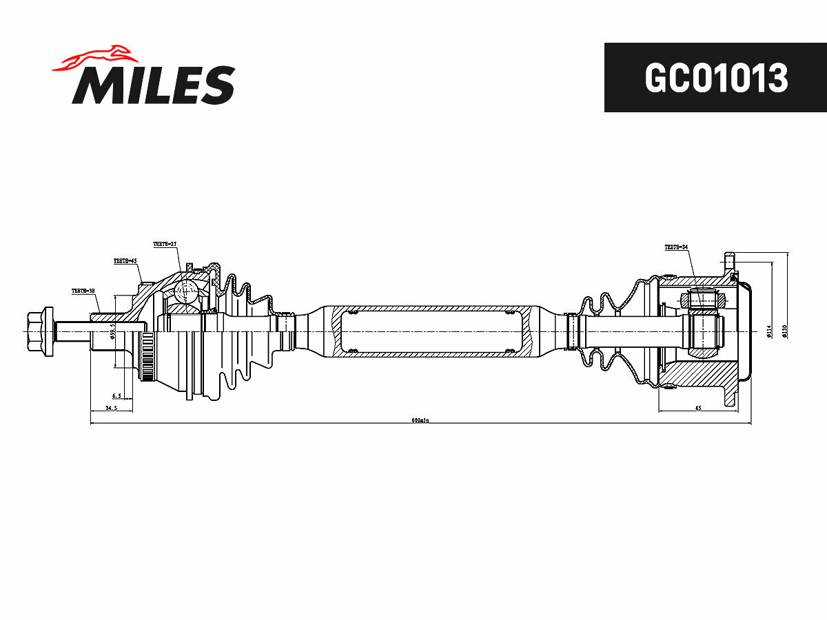 MILES Привод в сборе AUDI A4/VW PASSAT 1.9TD-2.8 97-00 лев. (ABS)