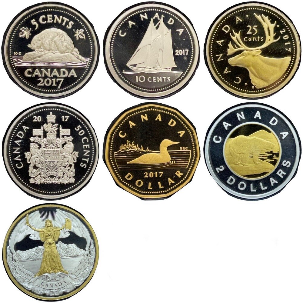 Канада, набор монет 5, 10, 25, 50 центов, 1, 2 доллара "150 лет конфедерации Канада" 2017 г. (Proof)