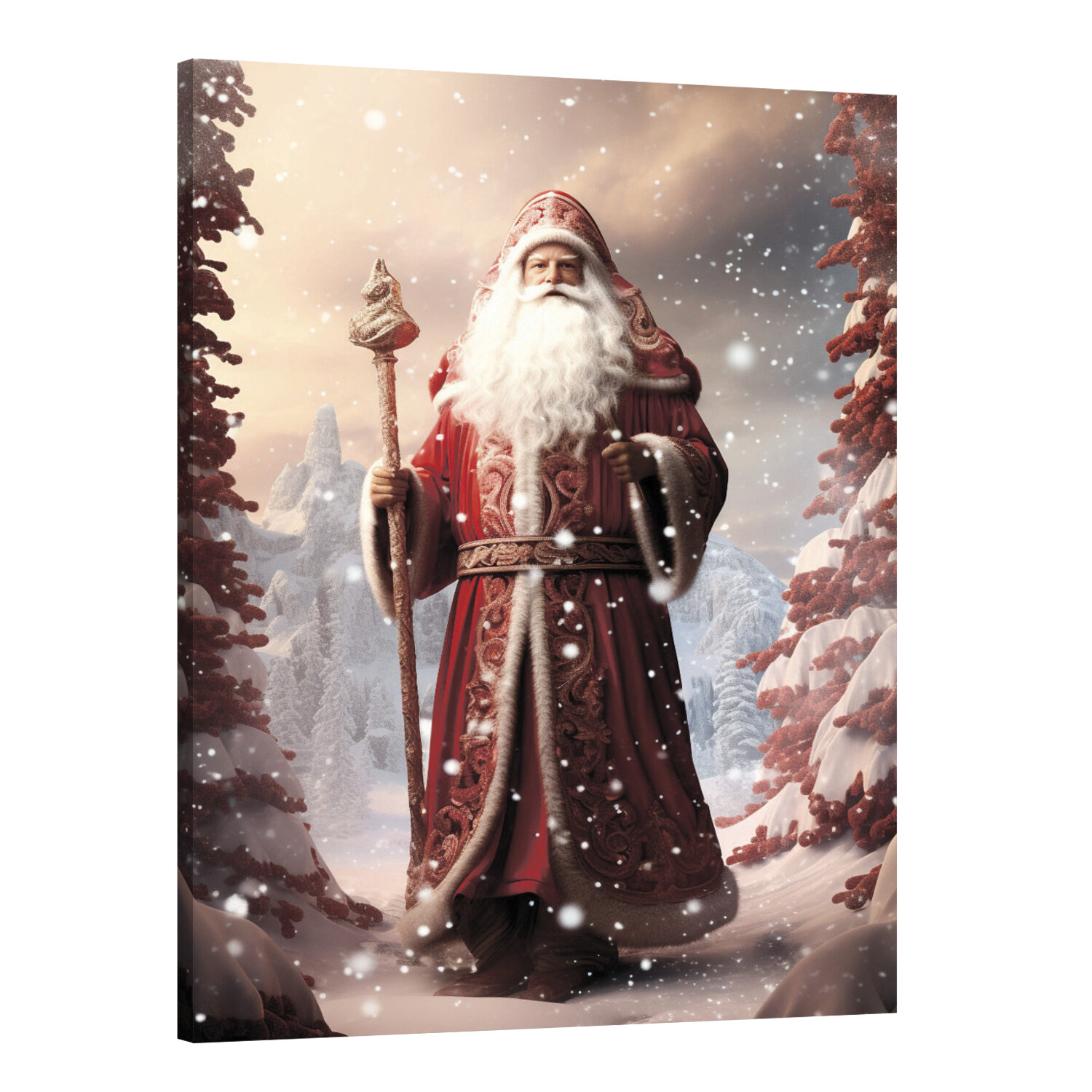 Интерьерная картина 50х70 "Снежный Дед Мороз и его волшебный посох"