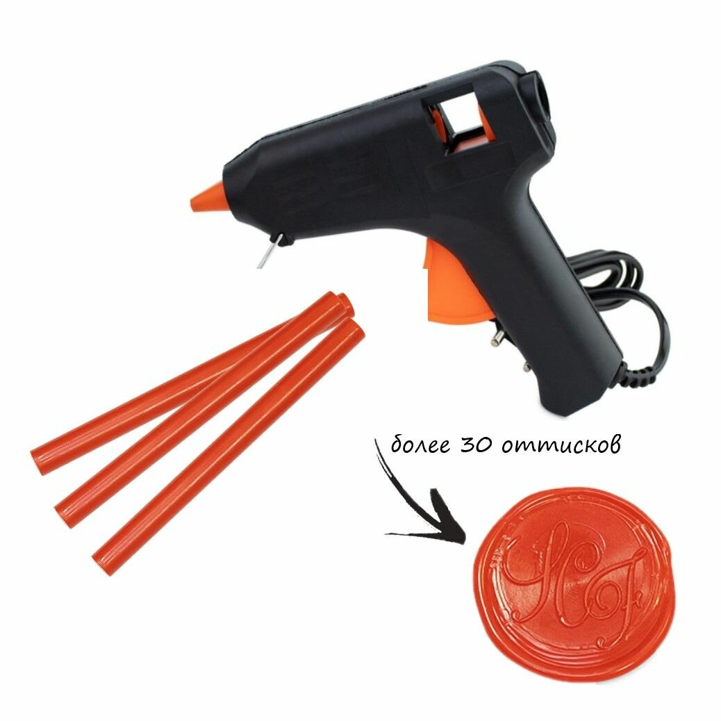 Набор: сургуч в палочках красный 3 штук и пистолет