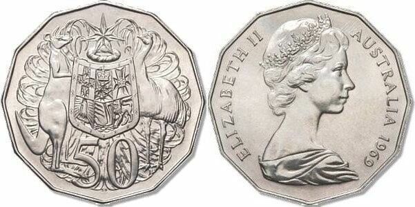 Австралия 50 центов, 1969-1984 Королева Елизавета II XF