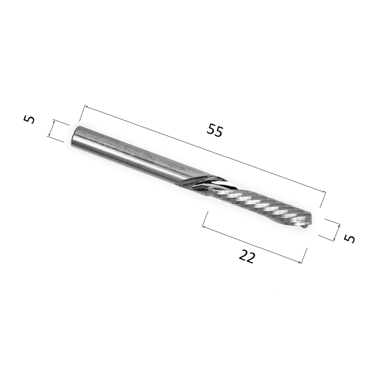 Фреза DJTOL A1LXD5.22 спиральная однозаходная стружка вниз (по акрилу (оргстеклу), дереву, композиту (АКП))