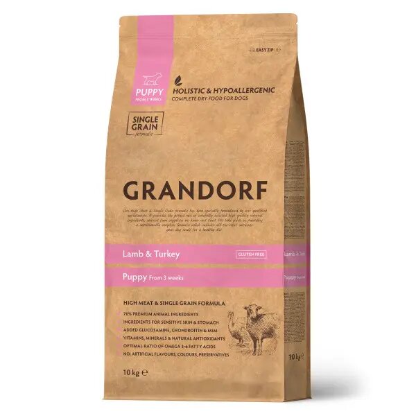 Grandorf для Щенков с 3х-недельного возраста Ягнёнок с индейкой Паппи 10 кг