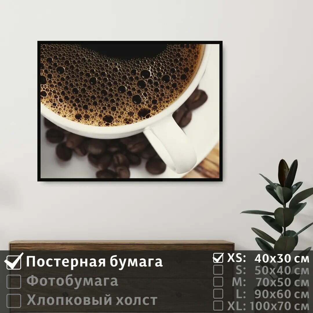 Постер на стену Кофейный Напиток Крупный План 40х30 см ПолиЦентр