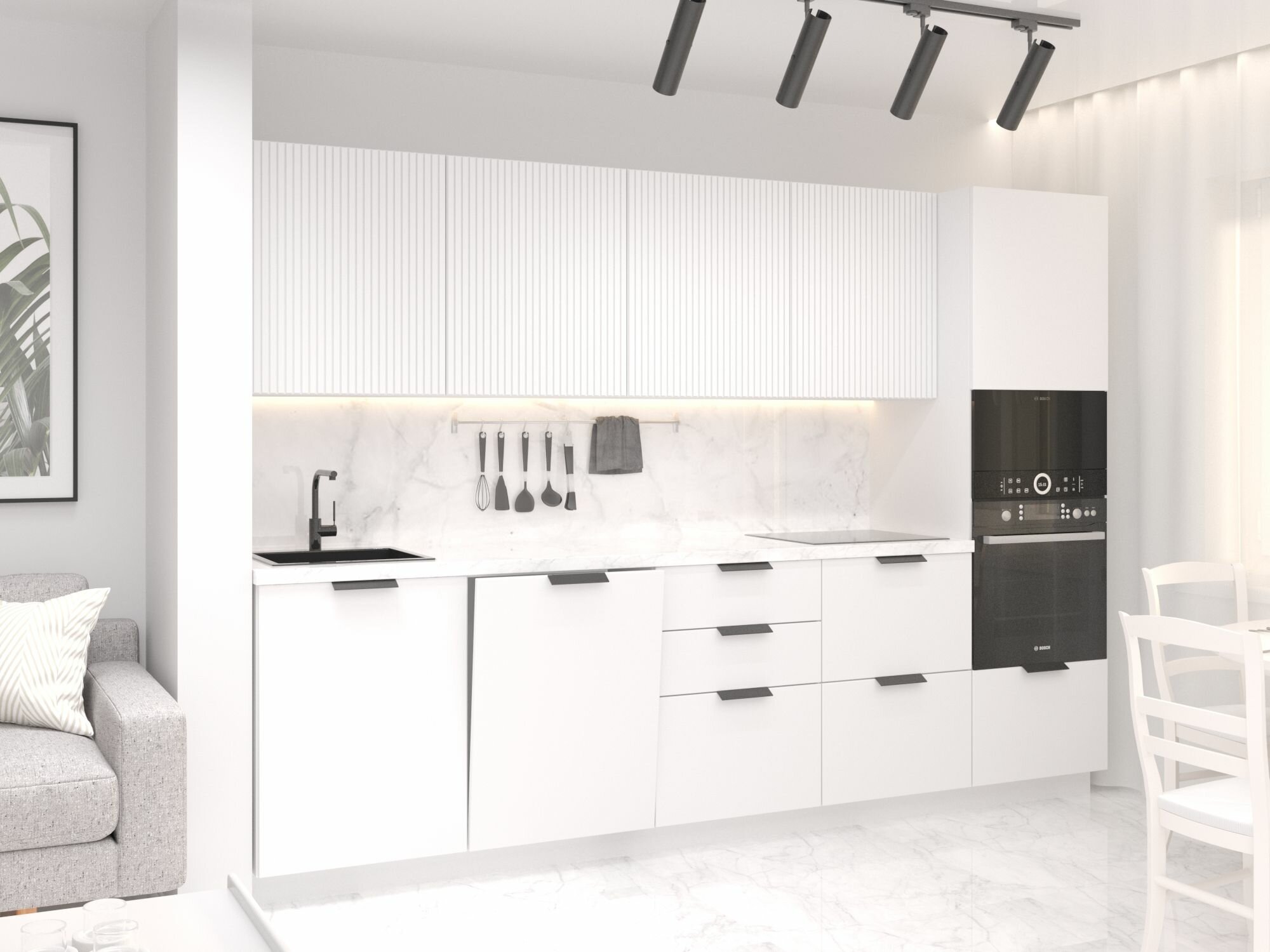 Кухонный гарнитур Евро Лайн Белый, 3000 мм