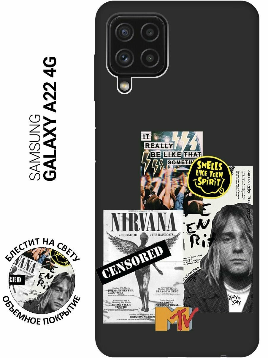 Матовый Soft Touch силиконовый чехол на Samsung Galaxy A22, M32, M22, Самсунг А22, М32, М22 с 3D принтом "Nirvana" черный