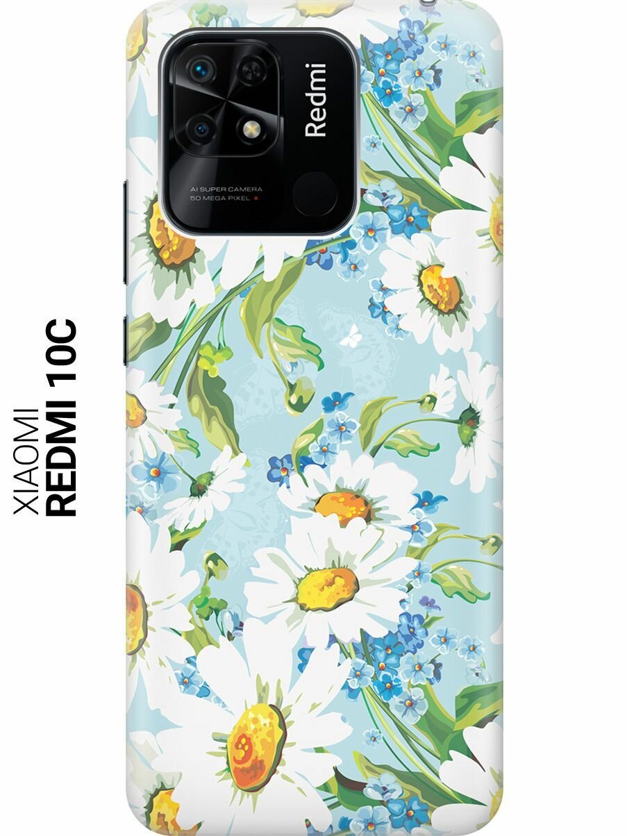Силиконовый чехол на Xiaomi Redmi 10C, Сяоми Редми 10С с принтом "Поле ромашек"