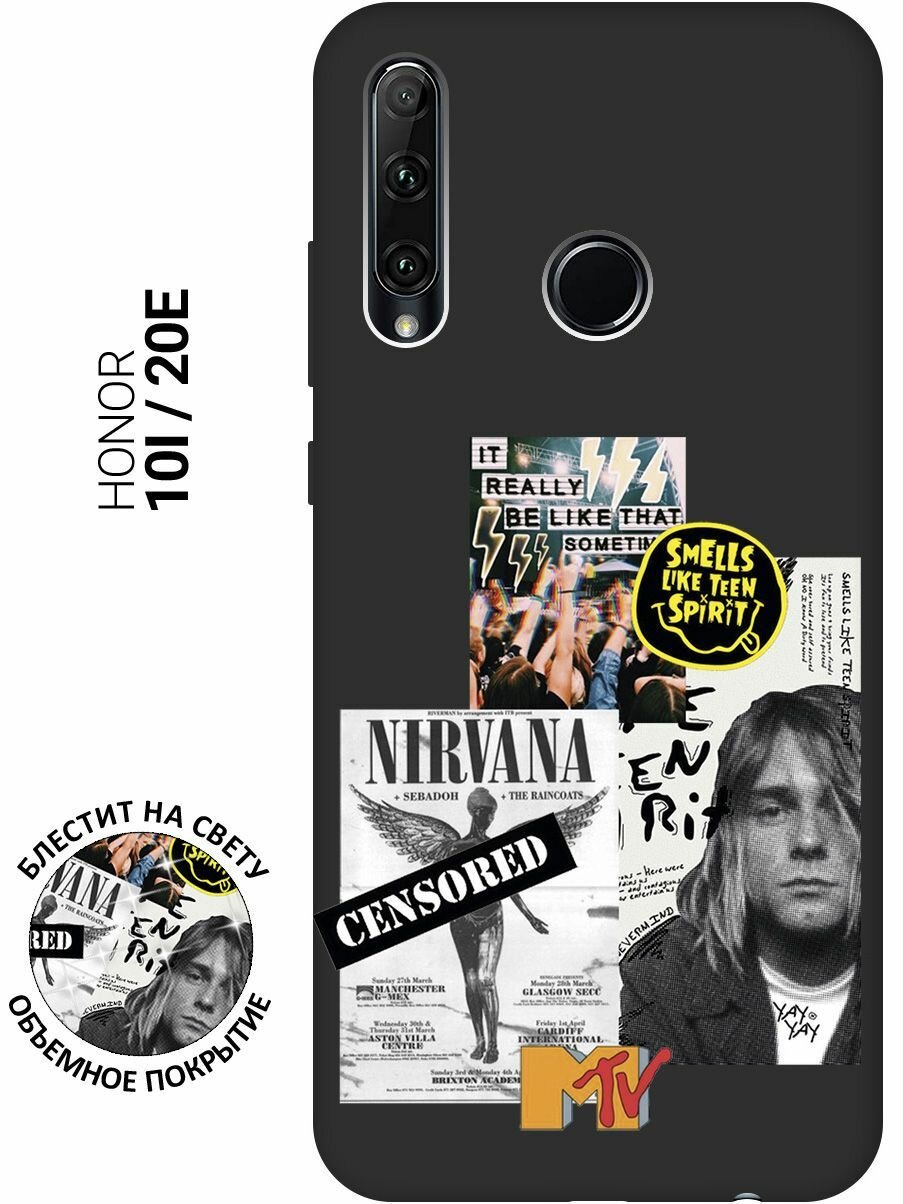 Матовый Soft Touch силиконовый чехол на Honor 10i, 20e, Хонор 10 ай, 20е с 3D принтом "Nirvana" черный
