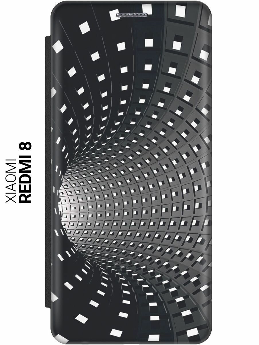Чехол-книжка на Xiaomi Redmi 8, Сяоми Редми 8 c принтом "Черно-белый тоннель" черный