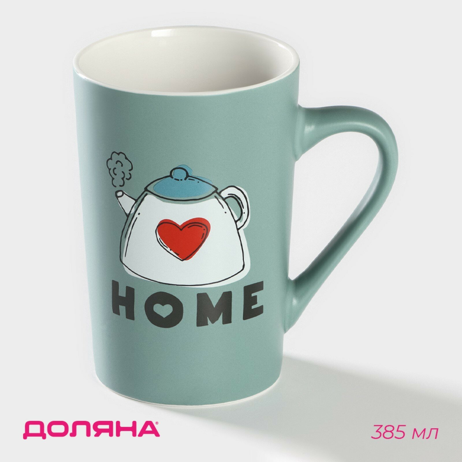 Кружка Доляна Good morning. Home, 385 мл, фарфор, голубая