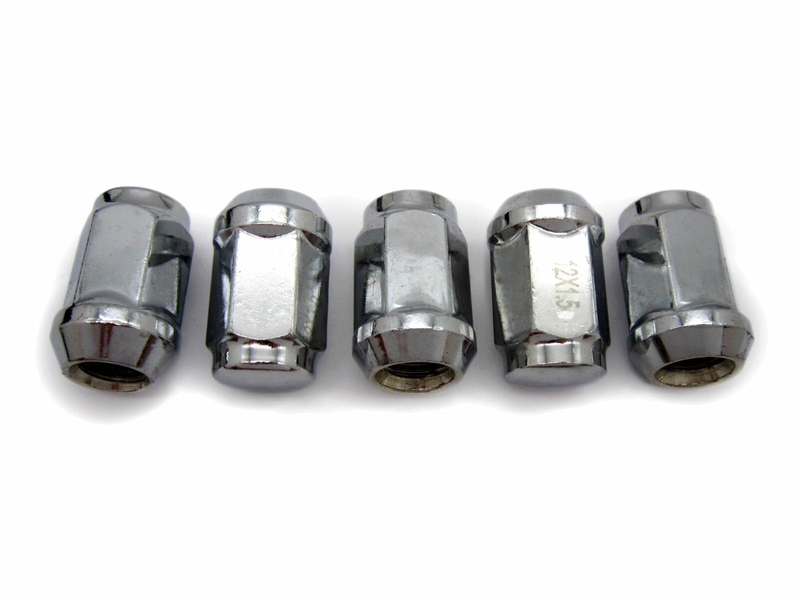 Гайки колесные М12х1,5 хром цельнометаллические под ключ 19 мм высота 34 мм конус с выступом, закрытые 5 шт.