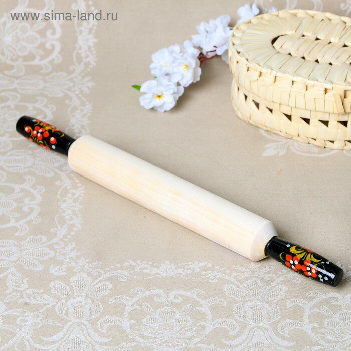 Скалка деревянная с ручками, 42×5 см, хохлома, микс