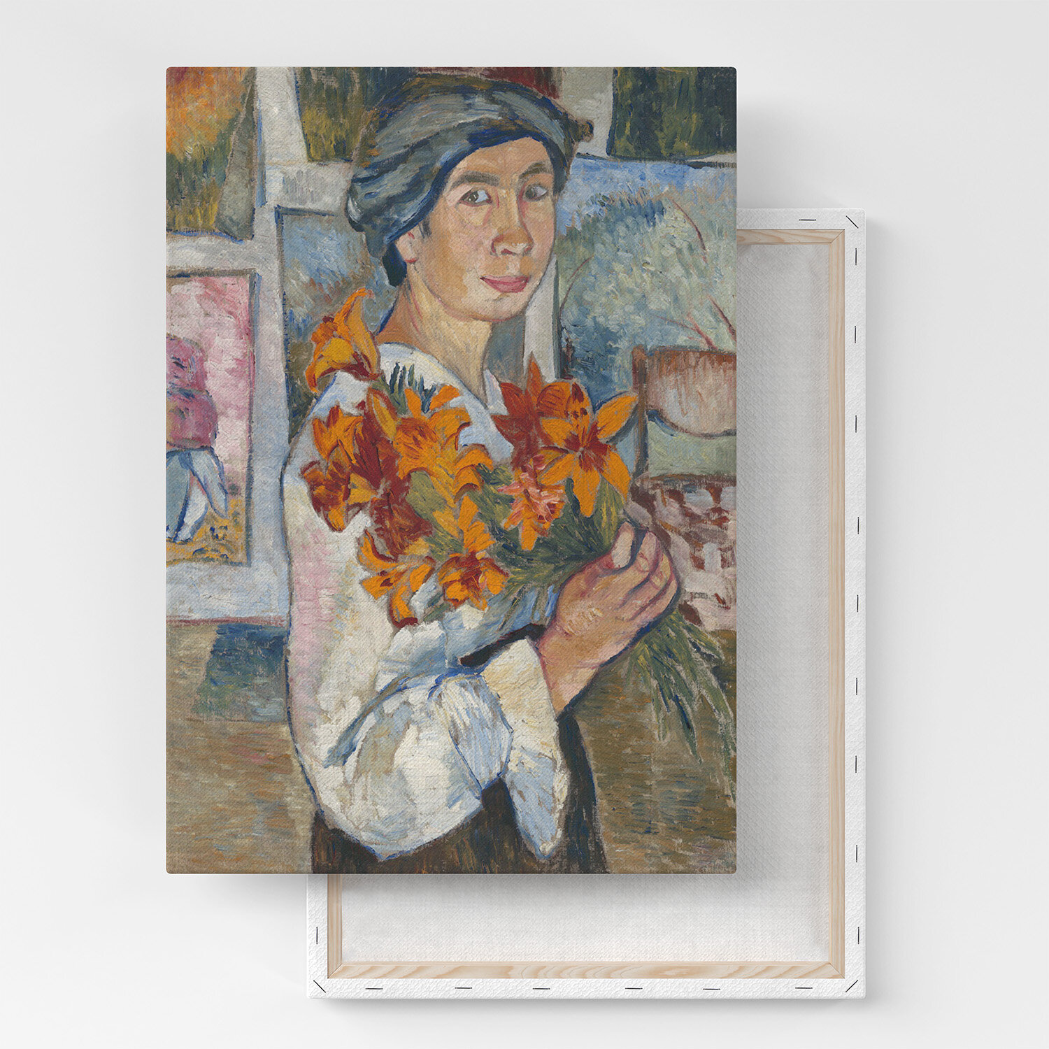 Картина на холсте, репродукция / Гончарова Наталья - Автопортрет с желтыми лилиями / Размер 40 x 53 см