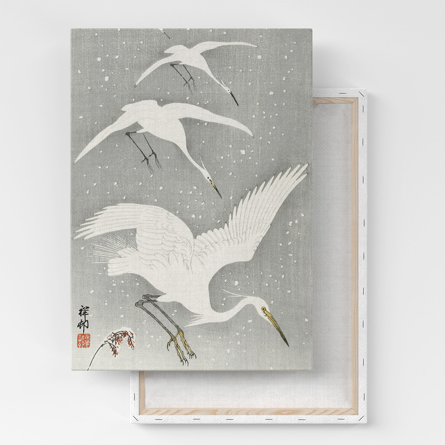 Картина на холсте, репродукция / Косон Охара - Descending egrets in snow / Размер 80 x 106 см