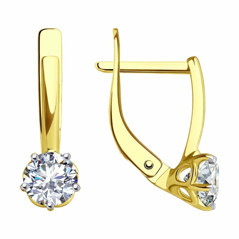 Серьги, желтое золото, 585 проба, фианит