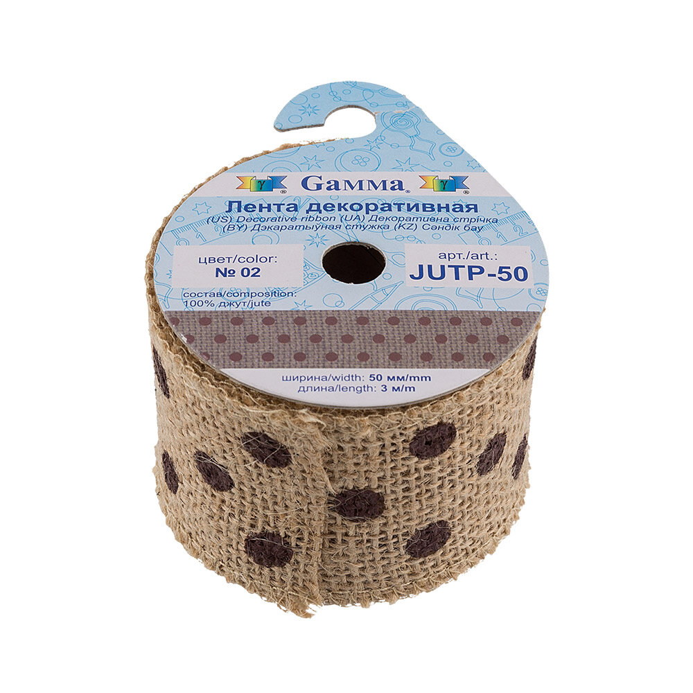 Gamma' джутовая лента JUTP-50-XZ90, ширина 50 мм, длина 3 м, цвет красный горох для декора