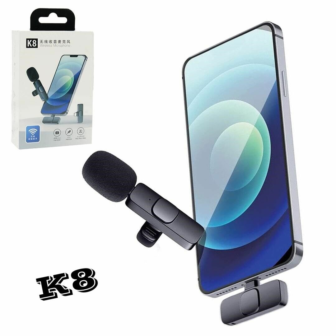 Микрофон петличный Wireless Microphone K8 (с разъемом Type-c + lightning для iphone), черный