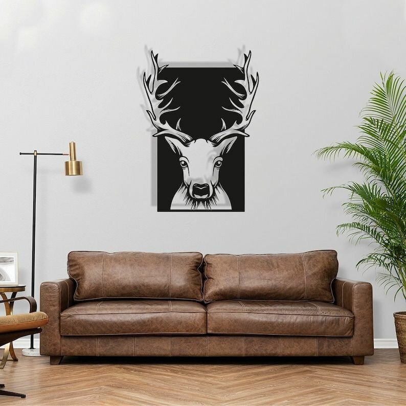 Декоративное панно деревянное, Олень (черный цвет)