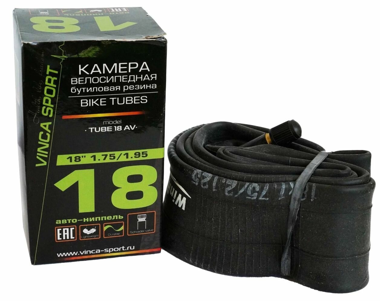 Камера 18*1.75/1.95 Vinca Sport, бутиловая резина, авто-ниппель