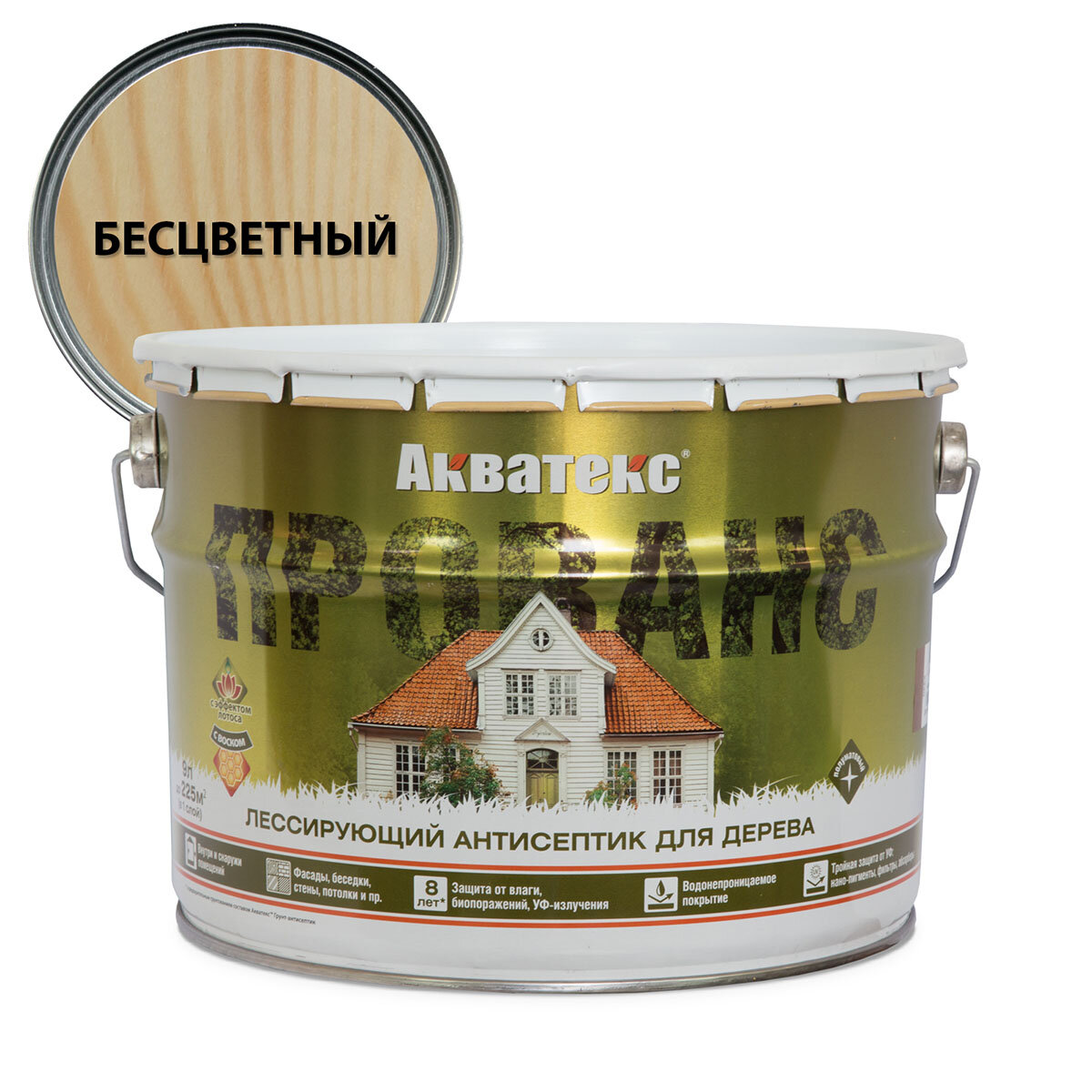 Антисептик для дерева акватекс прованс лессирующий, полуматовый 9л бесцветный