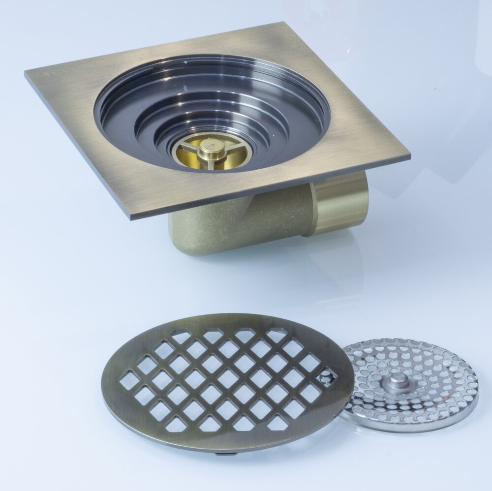 Трап угловой GANZER T004-D, для душа, хромированный, 150х150 мм