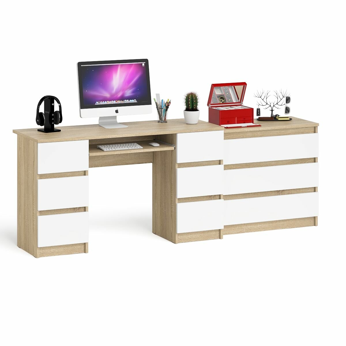 Компьютерный стол для дома, для школьника письменный Спасибо-Мебель 216см дуб сонома/белый