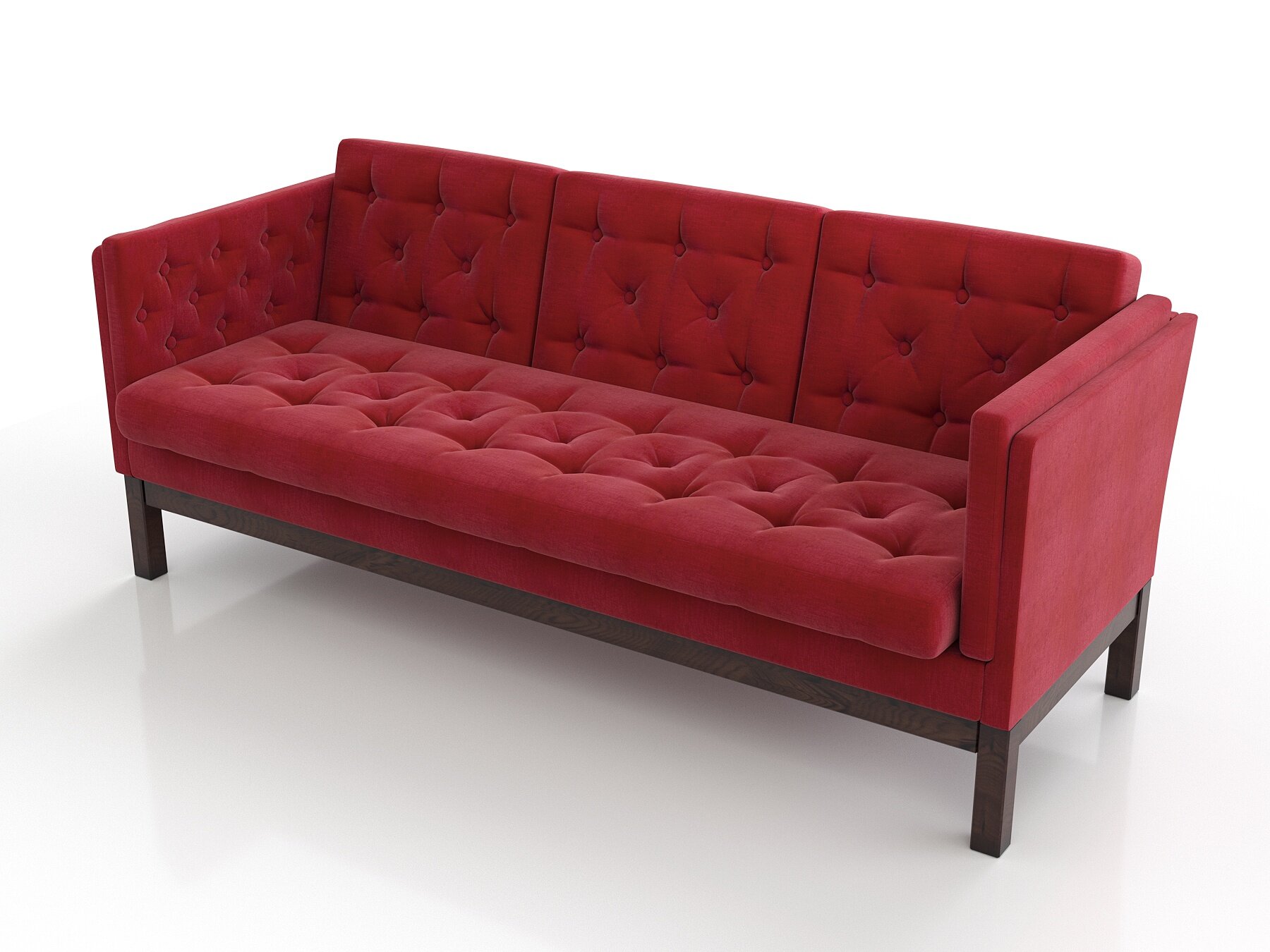 Прямой диван Arsko Айверс-Б красный, велюр, в гостиную, в офис, для кафе и бара, на ножках, скандинавский лофт