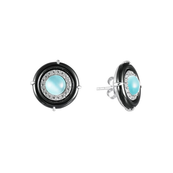 Серьги пусеты, серебро, 925 проба, стекло, керамика, фианит