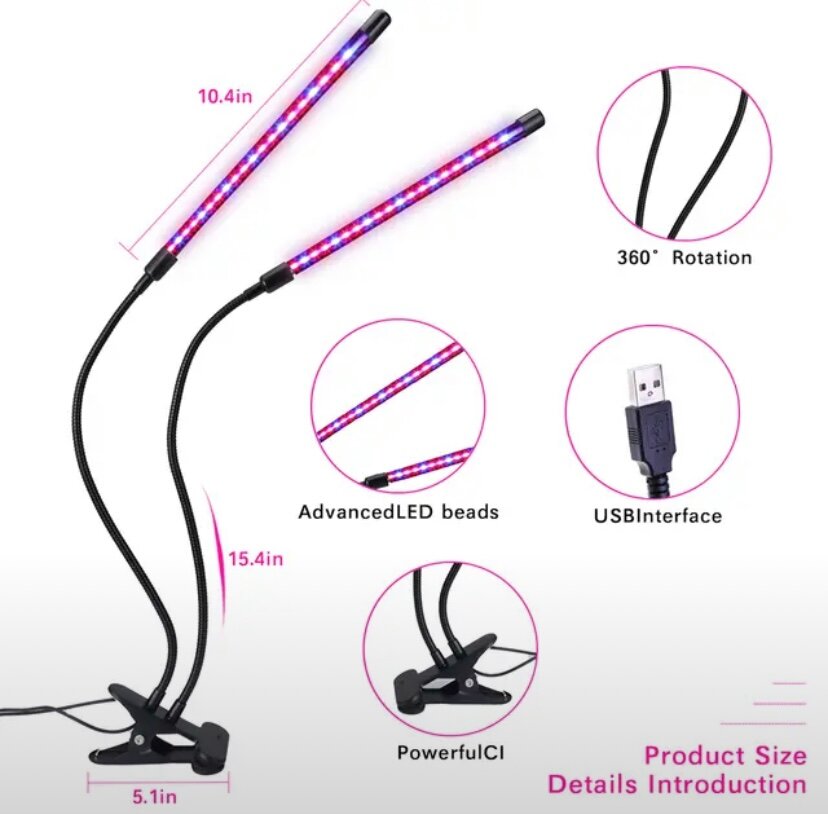 Фитосветильник фитолампа на прищепке Led Plant Grow Light CP-02 (18 Вт)