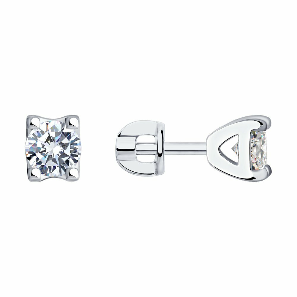 Серьги пусеты, серебро, 925 проба, родирование, фианит