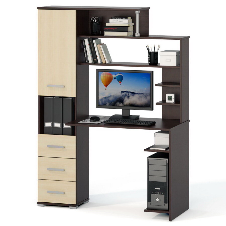 Стол компьютерный Вента-3 левый Венге - Дуб молочный