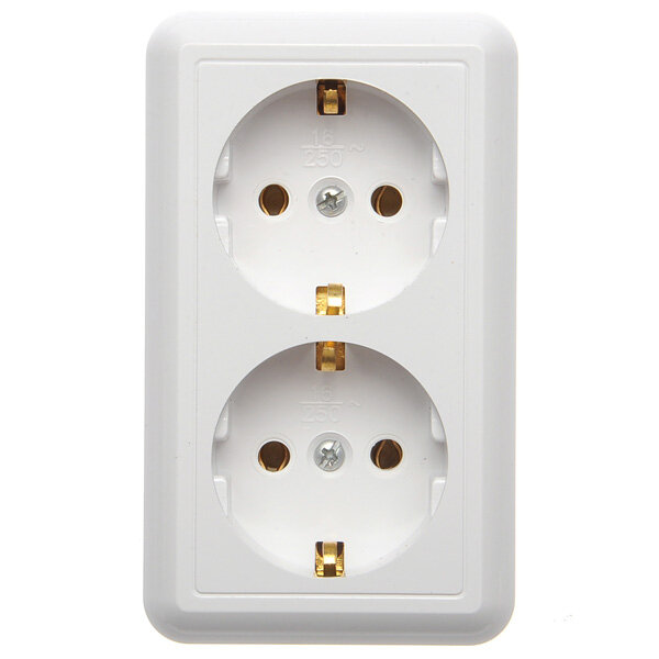 Розетка Optima РА16-374 двойная "евр" о/п белая Кунцево-Электро (4 шт. в комплекте)