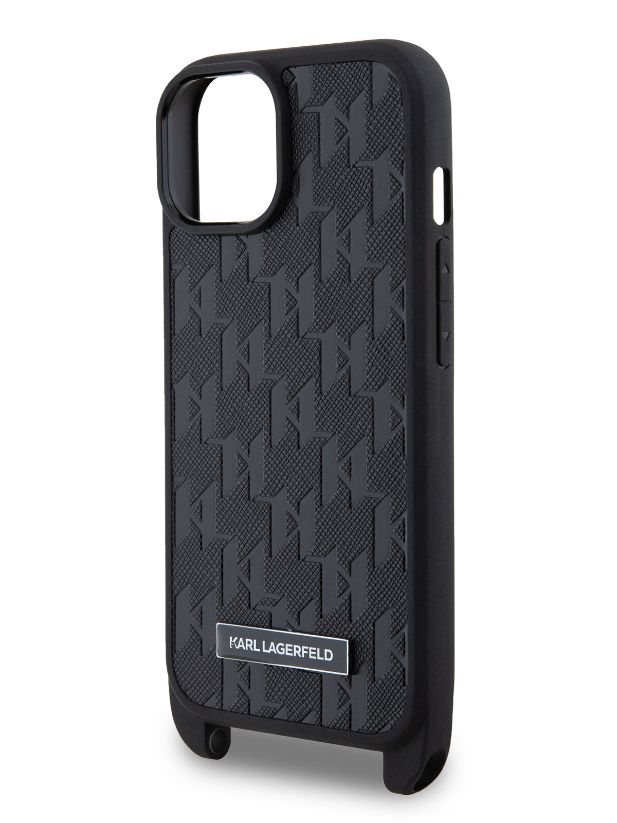 Lagerfeld для iPhone 15 чехол Crossbody PU Monogram Metal Plate logo Hard Black