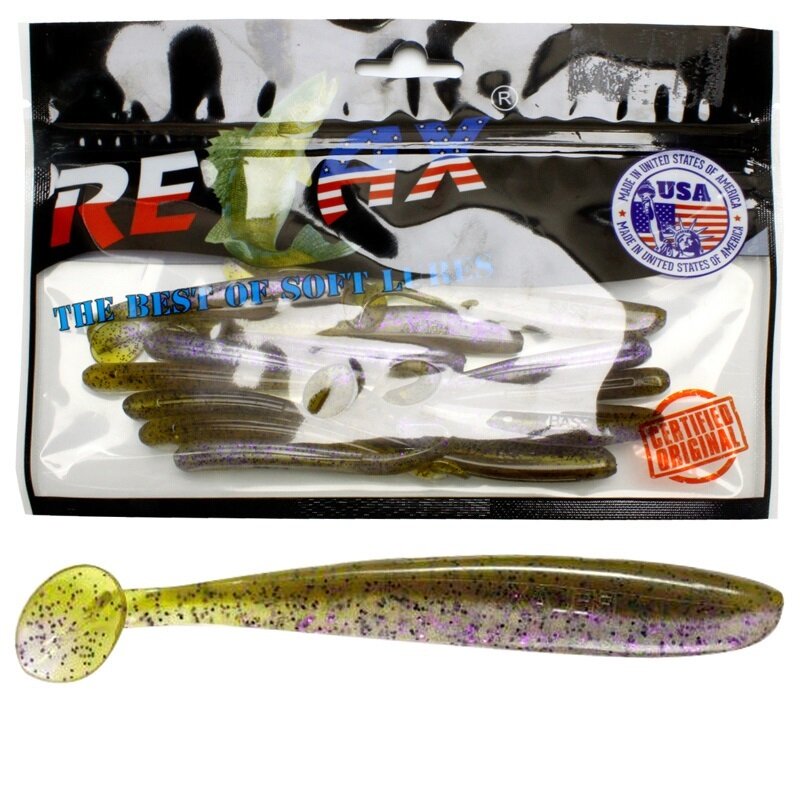 Мягкая силиконовая приманка риппер RELAX BASS 2,5 6,2cm 2,1g цвет L583 (Green Pumpkin-black, White Pearl-purple) 1 уп. по 15 шт.