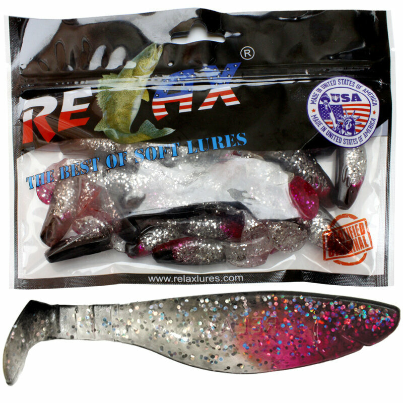 Мягкая силиконовая приманка риппер RELAX KOPYTO BLS 3, 7,5cm 7,1g цвет S065 (Clear-silver Glitter, Black) 1 уп. по 10 шт.