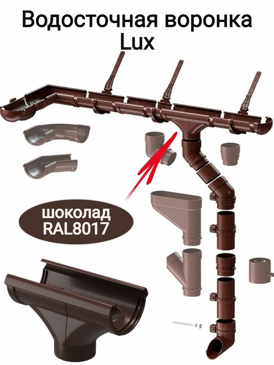 Водосточная воронка Lux шоколад, диаметр желоба 141 мм, 2шт.