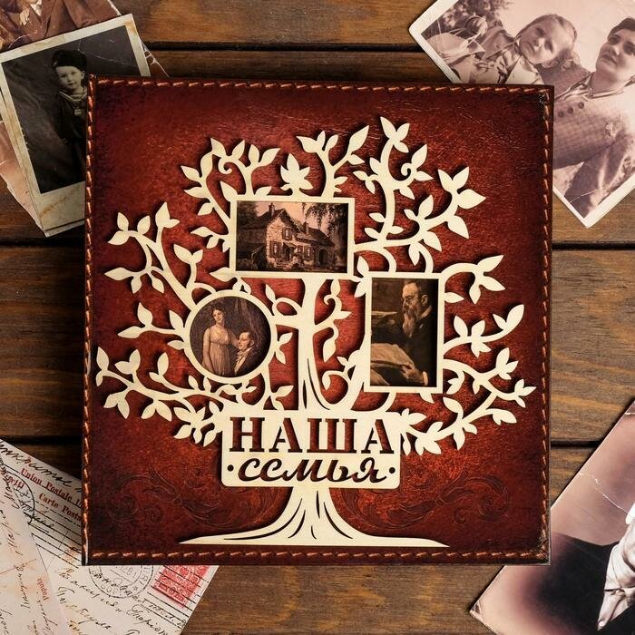 Родословная книга "Наша семья", с деревянным элементом, 86 листов, 24,5 х 23 х 4 см