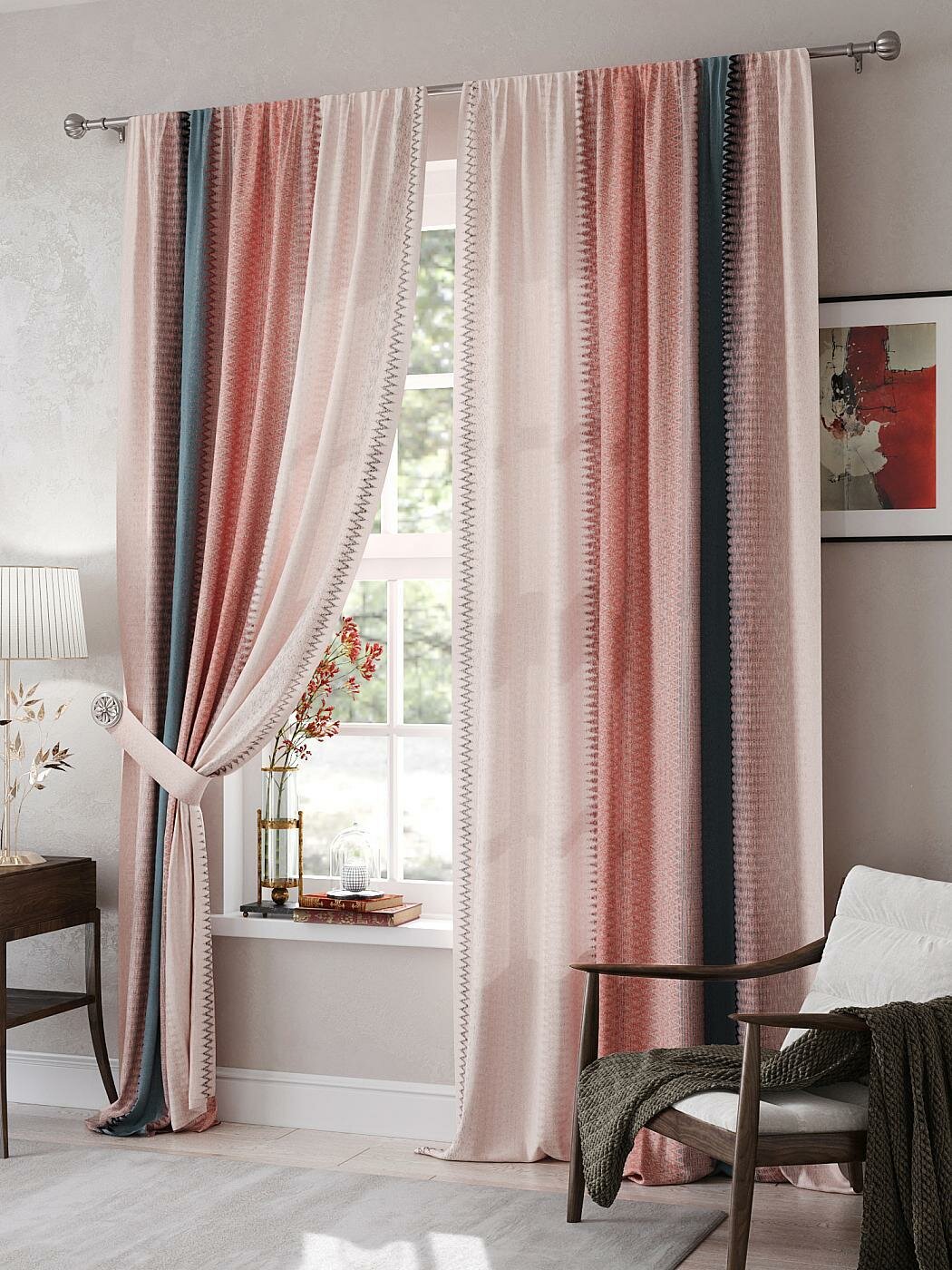 Комплекты штор AT HOME / шторы в комнату 150х270 см / Леквенрис (коралл)
