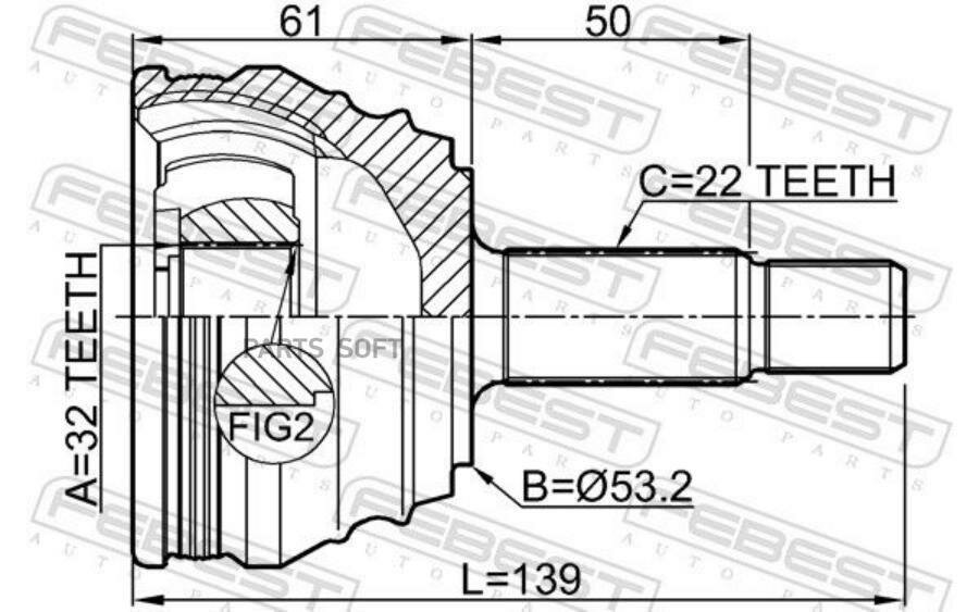 1510005 FEBEST ШРУС наружный 32X53.3X22 CHERY AMULET/BONUS A15 2005-2011