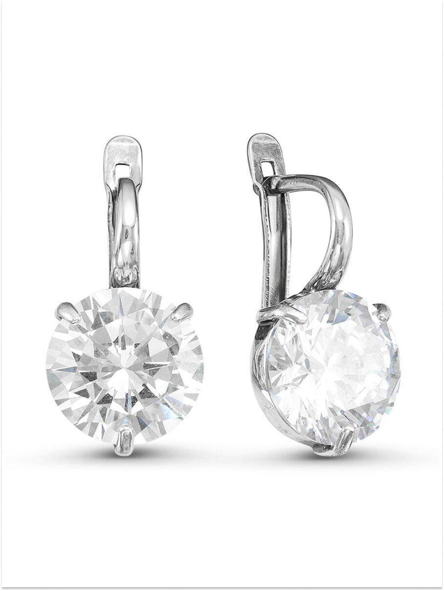 Серьги, серебро, 925 проба, оксидирование, фианит