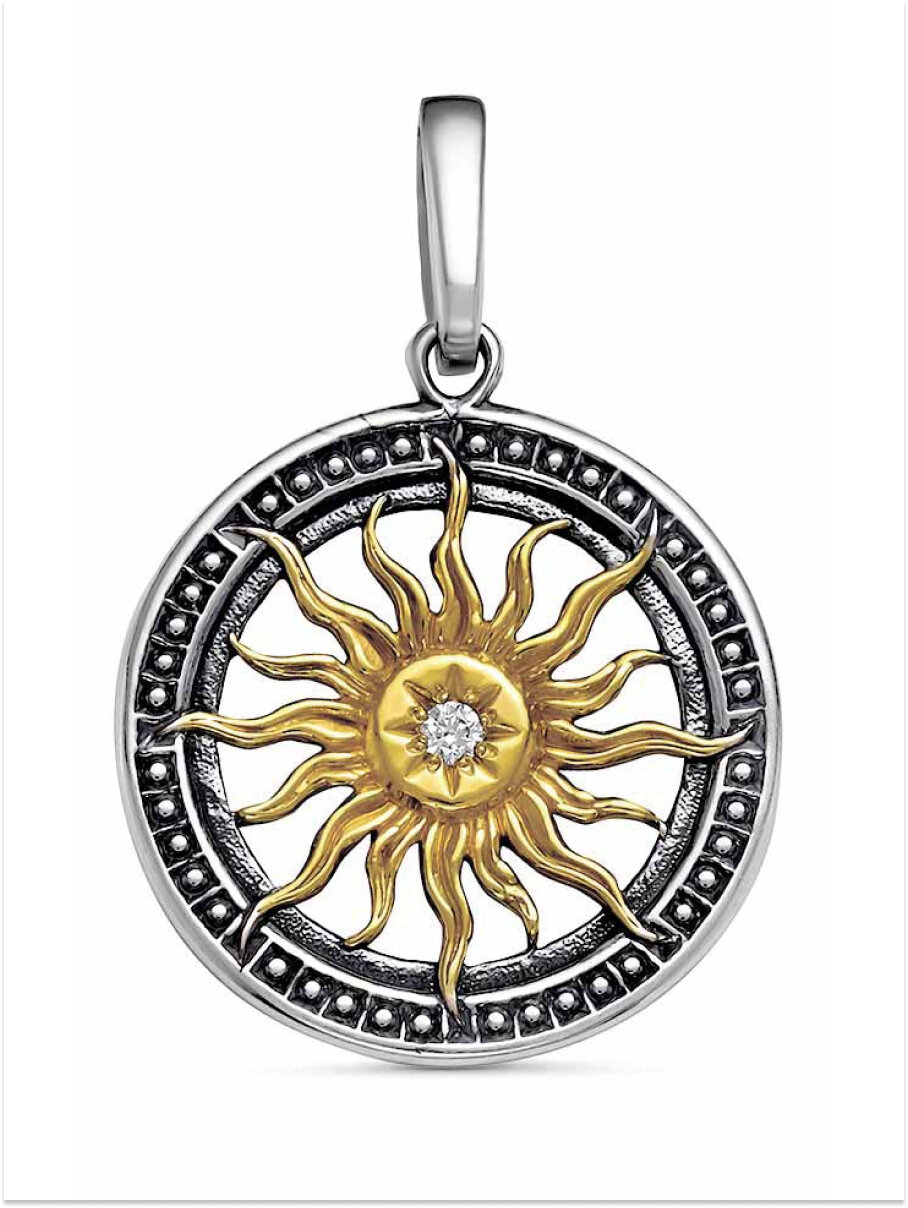 Подвеска, серебро, 925 проба, золочение, оксидирование, фианит