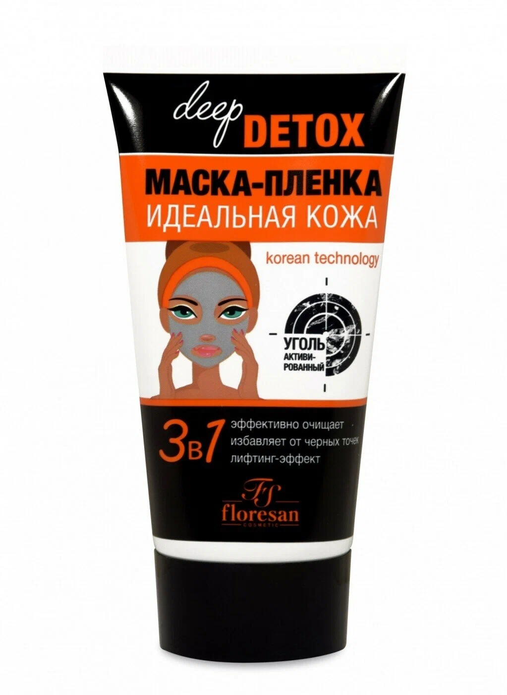 Маска-плёнка Floresan Deep Detox, с активированным углём, для всех типов кожи, 150мл