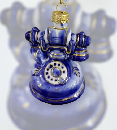 Игрушка на елку Телефон кобальт-золото, фарфор